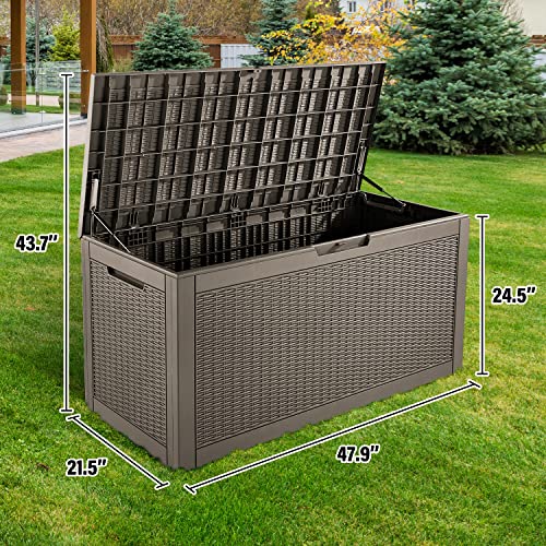 PayLessHere Deck Box 100 Gallons Storage Box Waterproof Outdoor Storage Box Bench with keyhole for Outdoor Garden Pool Patio Storage,Tan
