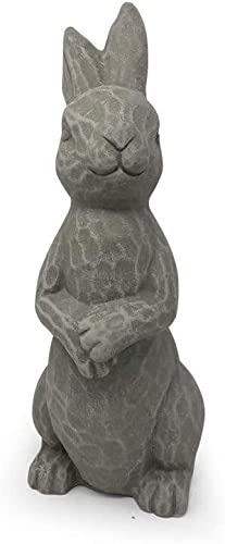 Elly Décor 14 Inch Tall Standing Sculpture for Your Patio & Yard, Outdoor Lawn décor, Cute Ceramic Figurine Garden Rabbit Bunny Statue, Gray Cement
