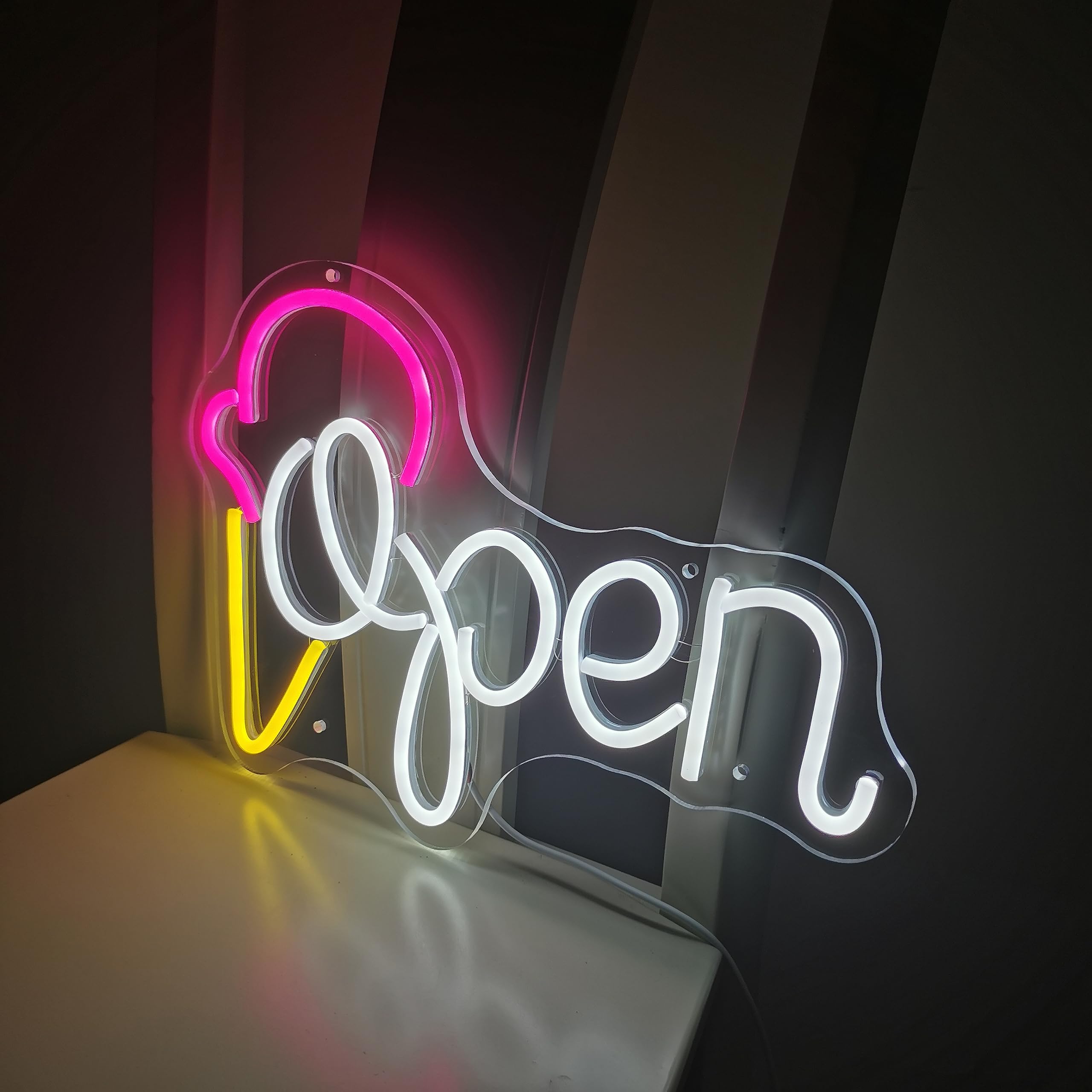 Open Neon Sign White, Open Neon Sign For Home Bar Decor, Open Neon Sign Custom For Ice Cream Store Decoration With USB Operated (15.7x11in)