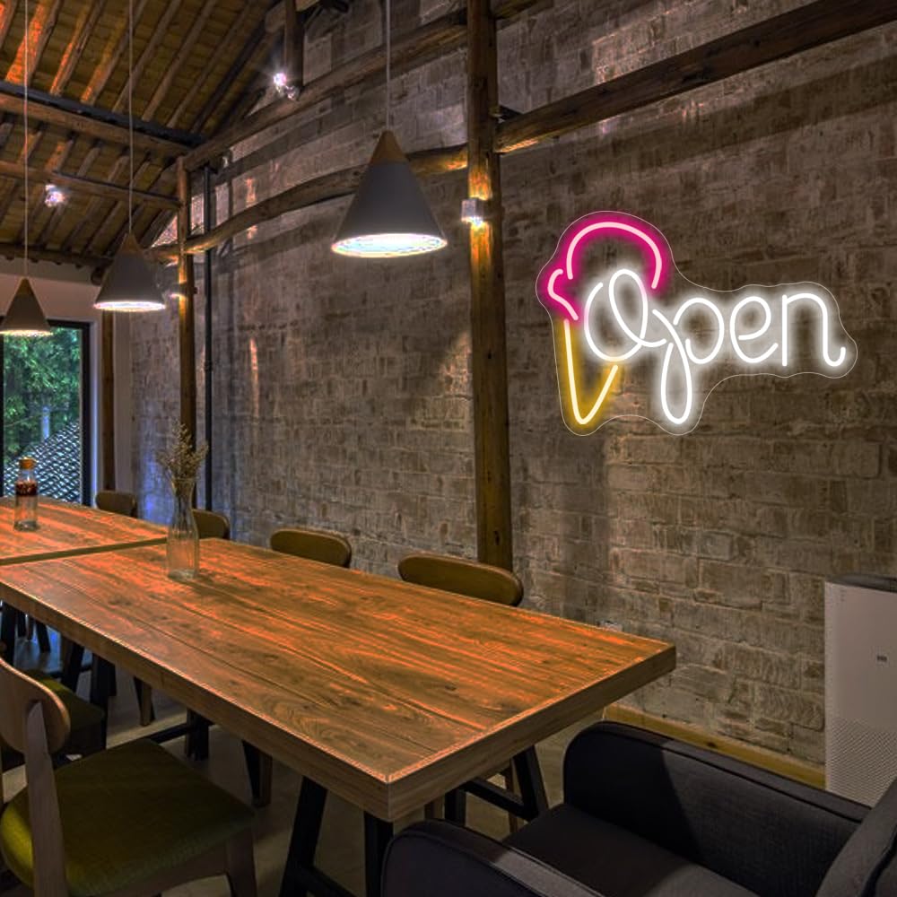 Open Neon Sign White, Open Neon Sign For Home Bar Decor, Open Neon Sign Custom For Ice Cream Store Decoration With USB Operated (15.7x11in)