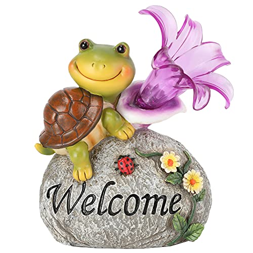 Solar Turtle Garden Statue with White Led Light, Waterproof Tortoise Figurine for Outdoor Decoration of Garden, Lawn, Yard | UV & Water Resistance Auto Light Up Garden Decor Turtle Ornament