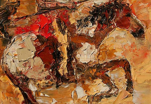 (SOLD) Chasing Buffalo - Equine horse painting by internationally renown painter Andre Dluhos