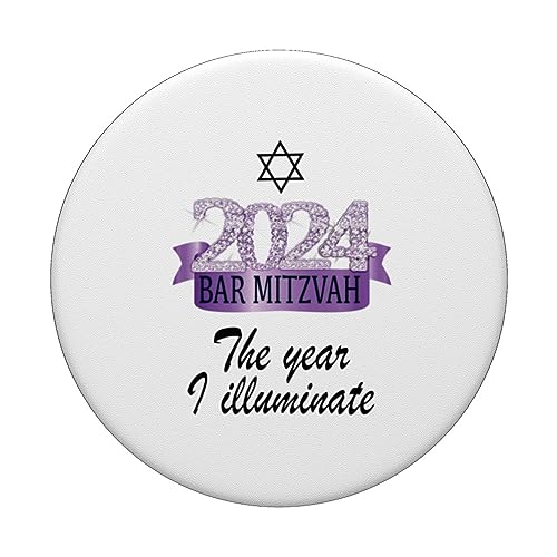 2024 Bar Mitzvah Quote Festive White Purple Decor PopSockets Standard PopGrip