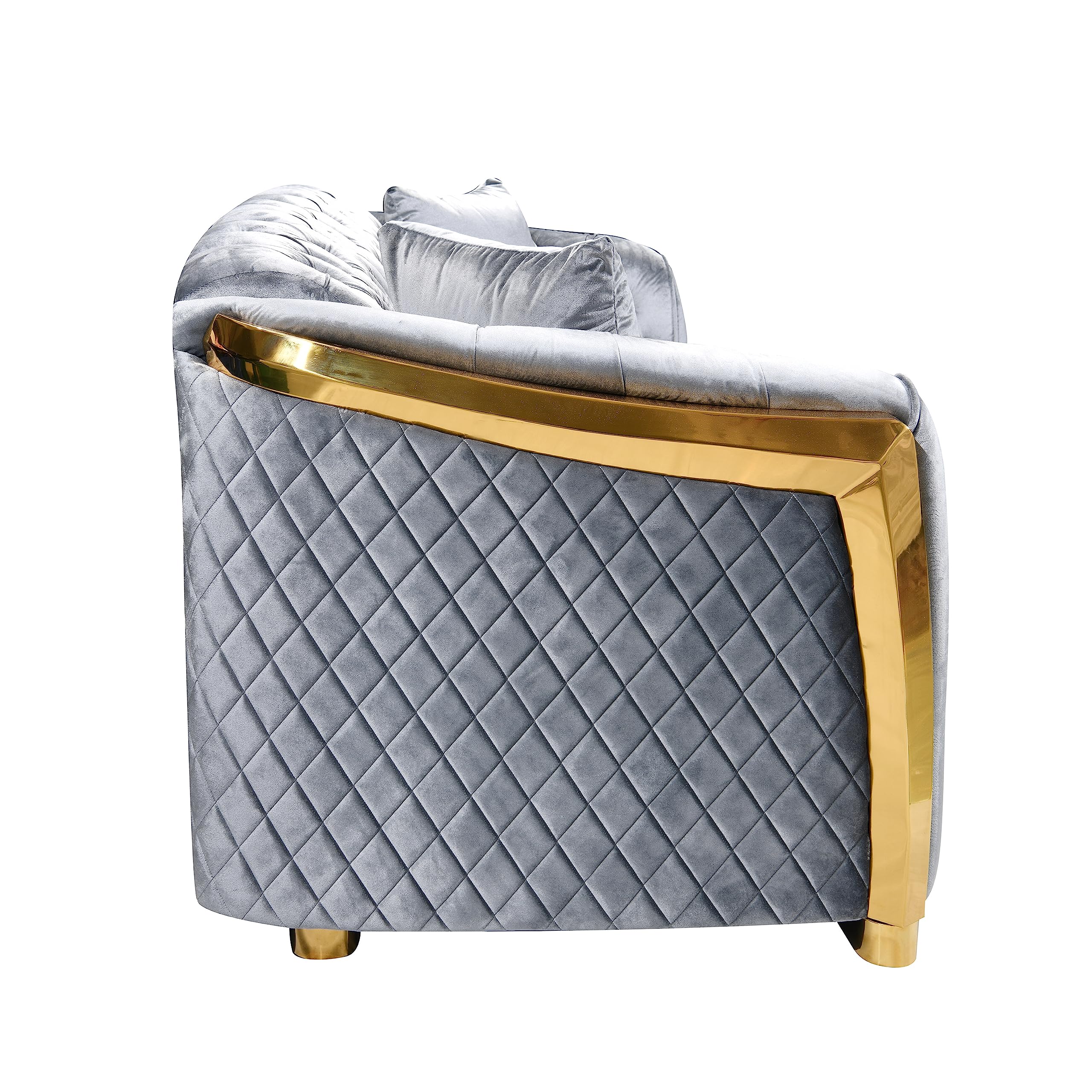 BSYEIO 81'' Modern Velvet Sofa Couch Living Room Chesterfield Sofa Couch 3 Seater Luxury Upholstered Sofa Couch with Gold Stainless for Apartment Dorm Office-Grey