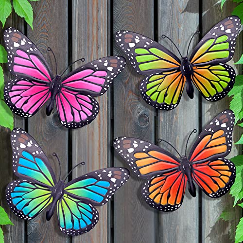 EOORAU Metal Butterfly Wall Art Outdoor Decor - 4 Pack 9.8in Butterflies Wall Sculpture Hanging Decor for Home Yard Patio Garden Decoration (4 Colors)