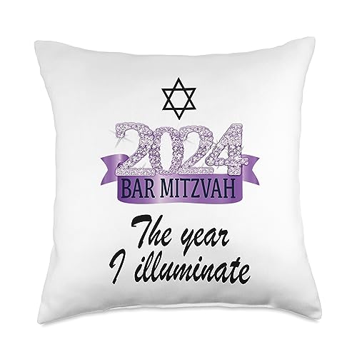 2024 Bar Mitzvah Gifts & Decorations For Boys 2024 Bar Mitzvah Quote Festive White Purple Decor Throw Pillow, 18x18, Multicolor