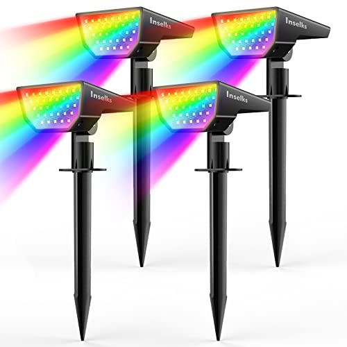 Inselks Solar Color Spot Lights Outdoor, 35 LEDs Colorful Adjustable Solar Powered Halloween Spotlight, IP67 Waterproof Multicoloured Festival Decoration Light for Bushes, Pond, Pool, 4 Pack