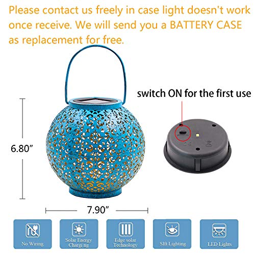 Solar Big Lantern Hanging Garden Outdoor Lights Metal Waterproof LED Table Lamp Decorative