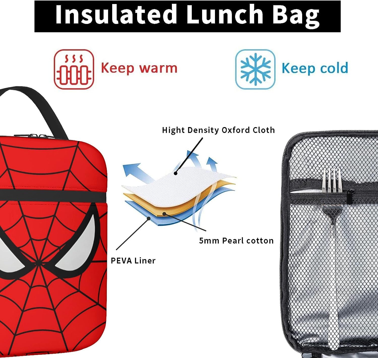 suzzc Reusable Anime Lunch Box Insulated Lunch Bag Large Capacity Durable Lunch Tote for Men Women Gift Travel Hiking