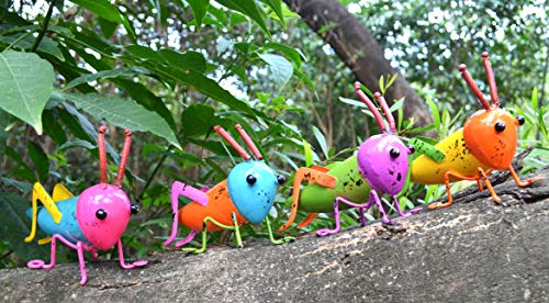 GIFTME 5 Metal Garden Grasshopper Wall Art Decorative Set of 4 Colorful Cute Locust Outdoor Wall Sculptures