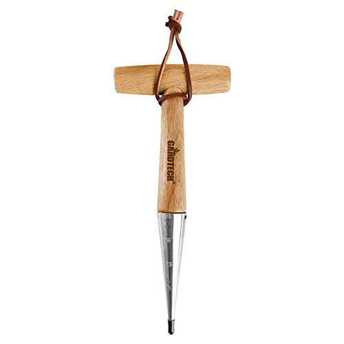 Gardtech Hand Dibber with Wooden Handle, Chrome Coated Stainless Steel Head - Lightweight Sturdy Hand Held Bulb Planter for Tulip Daffodil Crocus Garden Tool (Dibber)