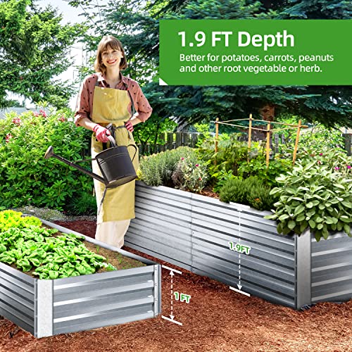 Ohuhu Metal Raised Garden Beds for Vegetables, 6x3x1.9 FT Heightened Extra-Large Reinforced Galvanized Steel Raised Boxes, Heavy Duty Outdoor Planter Box for Seedling Growing Flowers Herbs Succulent