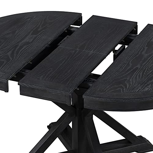 WOZNLA 5-Piece Retro Style Extendable Round Dining Table Set - Includes 4 Upholstered Chairs for Stylish and Practical Dining