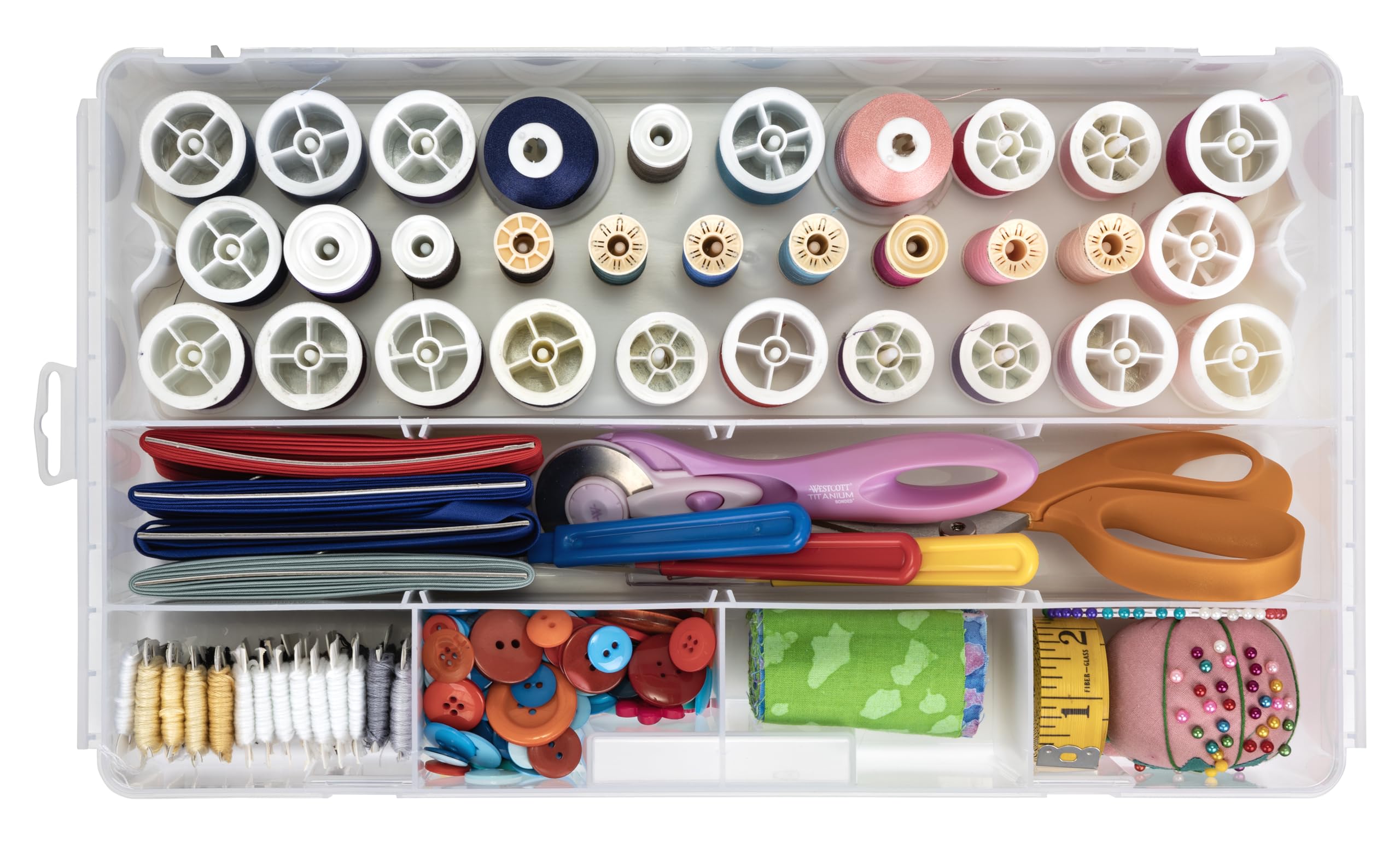 ArtBin 7003AB Sew-Lutions Sewing Supply Storage System with Lift-Out Thread Spool Tray, [1] Plastic Storage Case, Clear