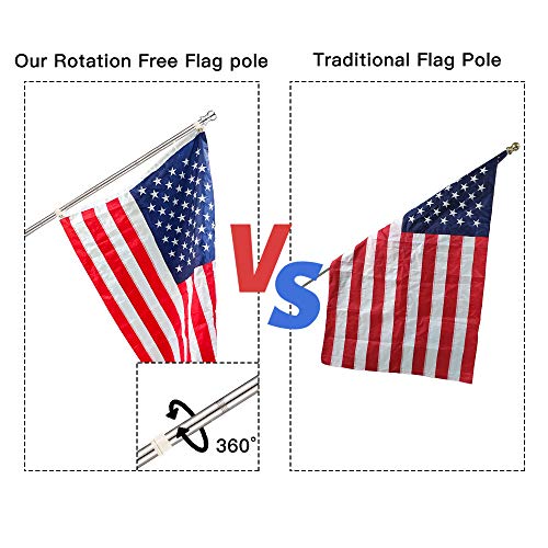 PHITRIC 6 FT Flag Pole for Kit (2 Packs), Tangle Free Spinning Stainless Steel Flagpole, Suitable for 3x5 Heavy Garden Flag 1" Dia Flag Pole for House, Wall-Mounted (Without Bracket,Silver)