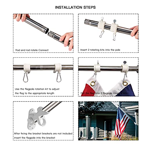 PHITRIC 6 FT Flag Pole for Kit (2 Packs), Tangle Free Spinning Stainless Steel Flagpole, Suitable for 3x5 Heavy Garden Flag 1" Dia Flag Pole for House, Wall-Mounted (Without Bracket,Silver)