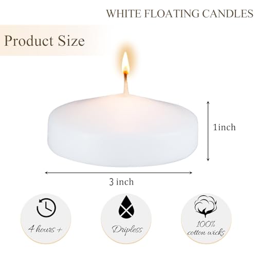 TRIRITE 24pcs 3in White Floating Candles for Centerpieces, Unscented Floating Water Candles for Dinner Candle, Cotton Wick Candlefloating for Wedding & Party Accessory (3in,24pcs)