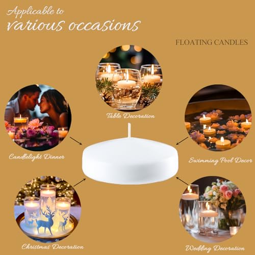 TRIRITE 24pcs 3in White Floating Candles for Centerpieces, Unscented Floating Water Candles for Dinner Candle, Cotton Wick Candlefloating for Wedding & Party Accessory (3in,24pcs)