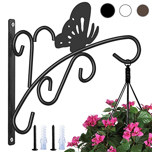 Amagabeli Hanging Plants Bracket Hanger 11" Wall Planter Hook Flower Pot Baskets Bird Feeder Wind Chime Lanterns Patio Garden for Outdoor Shelves Fence Screw Mount Arm Hardware Butterfly Black hook06