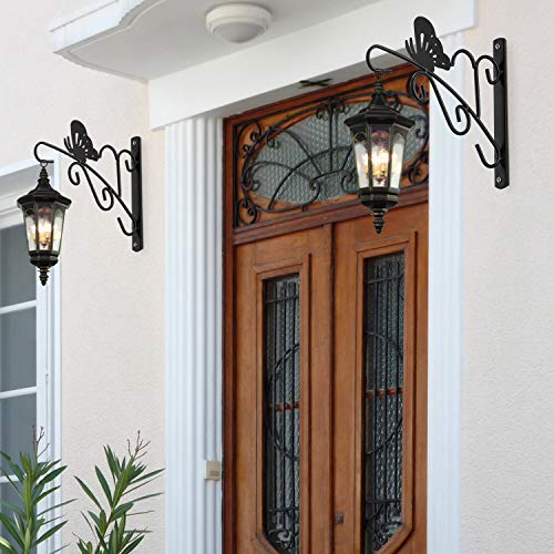 Amagabeli Hanging Plants Bracket Hanger 11" Wall Planter Hook Flower Pot Baskets Bird Feeder Wind Chime Lanterns Patio Garden for Outdoor Shelves Fence Screw Mount Arm Hardware Butterfly Black hook06