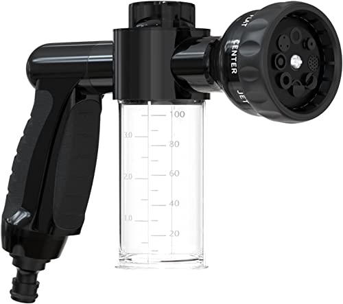 Garden Hose Nozzle, High Pressure Spray Gun Nozzle, 8 Spray Patterns for Watering Plants, Lawn, Patio, Cleaning, Showering Pet with 3.5oz/100cc Soap Dispenser Bottle