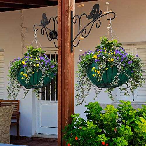 Amagabeli Hanging Plants Bracket Hanger 11" Wall Planter Hook Flower Pot Baskets Bird Feeder Wind Chime Lanterns Patio Garden for Outdoor Shelves Fence Screw Mount Arm Hardware Butterfly Black hook06
