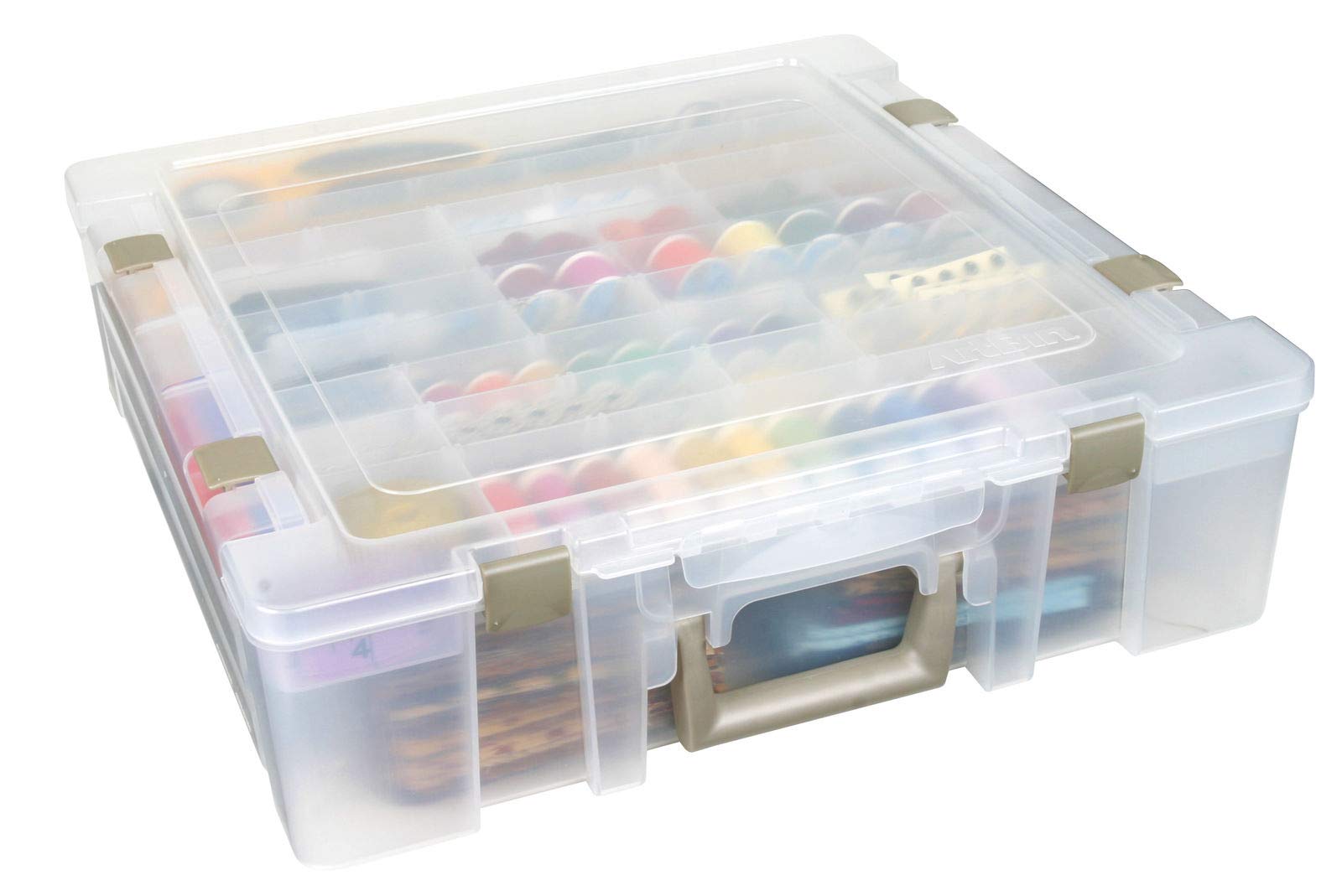 ArtBin 6981AB Super Satchel Deluxe Divided Base, Large Portable Art & Craft Organizer with Drawers, [1] Plastic Storage Case, Clear