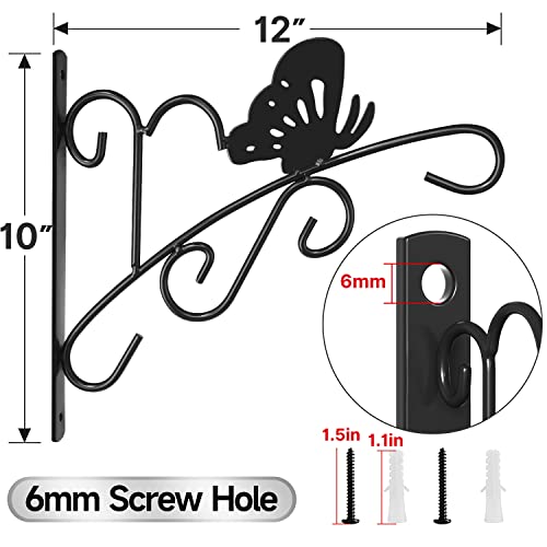 Amagabeli Hanging Plants Bracket Hanger 11" Wall Planter Hook Flower Pot Baskets Bird Feeder Wind Chime Lanterns Patio Garden for Outdoor Shelves Fence Screw Mount Arm Hardware Butterfly Black hook06