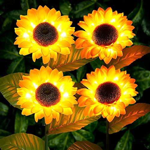 yeuago 4 Pack Solar Sunflower Lights Outdoor Flower Garden Stake Lights,Waterproof LED Solar Powered Sunflower Lights Thanksgiving Christmas Gift Decor for Grave Patio Yard Pathway Wedding Party