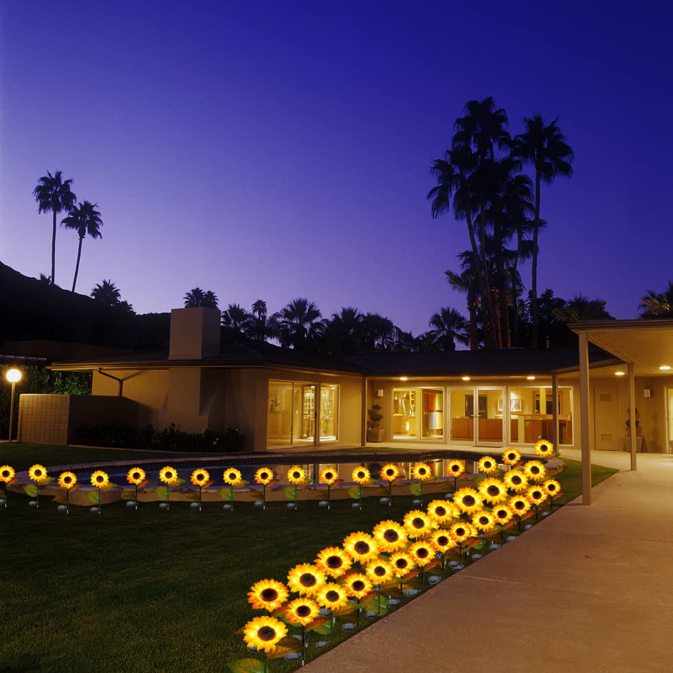 yeuago 4 Pack Solar Sunflower Lights Outdoor Flower Garden Stake Lights,Waterproof LED Solar Powered Sunflower Lights Thanksgiving Christmas Gift Decor for Grave Patio Yard Pathway Wedding Party