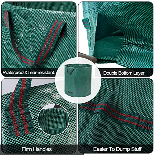 Pilntons 3 Pack 137 Gallons Reusable Yard Waste Bags with Double Bottom Extra Large Leaf Lawn Bags Reusable Heavy Duty With 4 Handles Garden waste Bags Containers for Debris Grass Clipping
