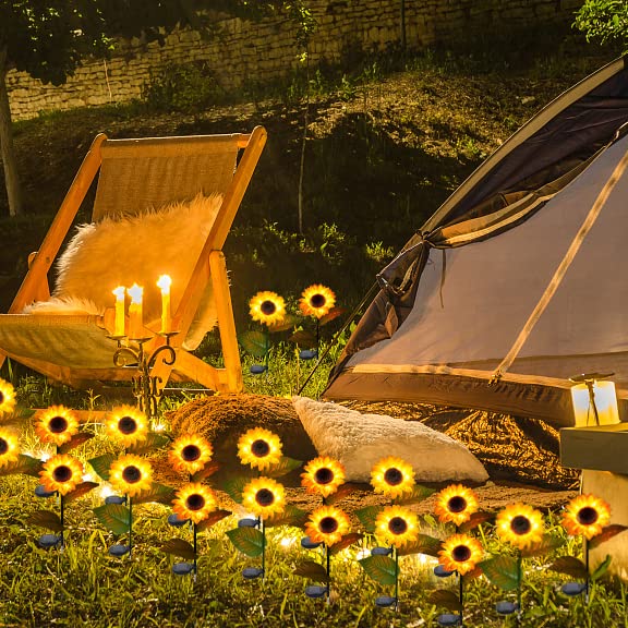 yeuago 4 Pack Solar Sunflower Lights Outdoor Flower Garden Stake Lights,Waterproof LED Solar Powered Sunflower Lights Thanksgiving Christmas Gift Decor for Grave Patio Yard Pathway Wedding Party