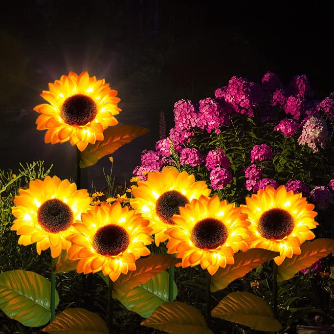 yeuago 4 Pack Solar Sunflower Lights Outdoor Flower Garden Stake Lights,Waterproof LED Solar Powered Sunflower Lights Thanksgiving Christmas Gift Decor for Grave Patio Yard Pathway Wedding Party
