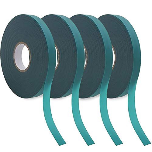 4 Rolls Stretch Tie Tape, 1/2 Inch Wide Garden Tie Tape Thick Plant Ribbon Garden Green Vinyl Stake for Branches, Flowers, Plants, Total 600 Feet (0.5 Inches)