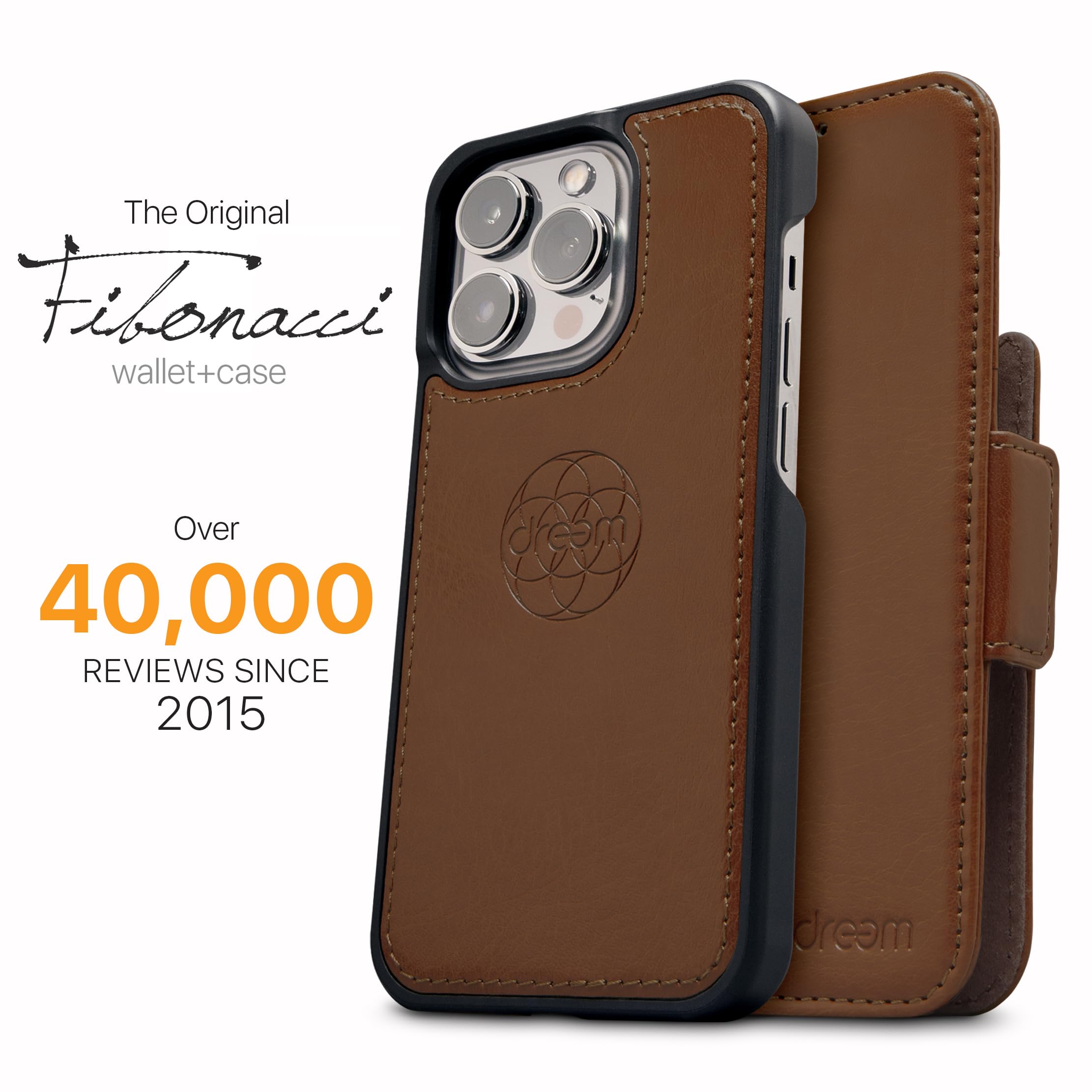 Dreem Fibonacci Wallet Case for iPhone 15 Pro Max | 2-in-1 Detachable Vegan Leather Cover with Built-in Kick-Stand, RFID Blocking Card Holder, MagSafe Compatible [Chocolate]
