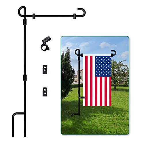 SZHLUX Garden Stand Premium Yard Pole Holder (35.4ββ) Metal Powder-Coated Weather-Proof Paint with one Tiger Clip and Two Spring Stoppers Without Flag, Black