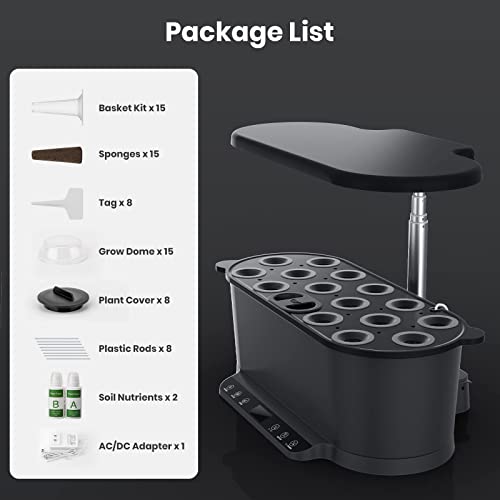 15 Pods Hydroponics Growing System with Tank Alert, Indoor Herb Garden with Grow Light, 30.31 Inches Adjustable Height, Indoor Gardening System with 5.5L Water Tank, Black