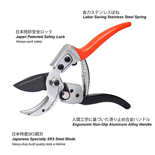 TONMA Anvil Pruning Shears [Made in Japan] Professional 8 Inch Heavy Duty Garden Scissors Secateurs with Ergonomic Handle, Hand Pruners Gardening Hand Tool Branch Clippers for Plants