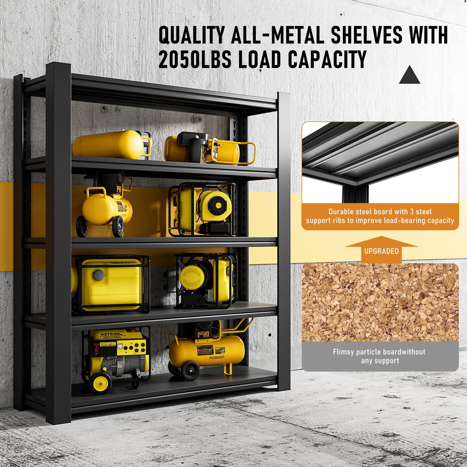 GEBAROW 72" H Garage Shelving Heavy Duty, Industrial Shelving Storage Rack with 5-Tier Metal Shelving Unit, 2500LBS Loads Adjustable Garage Storage Shelves for Warehouse Pantry, 72" H*59" W*22" D