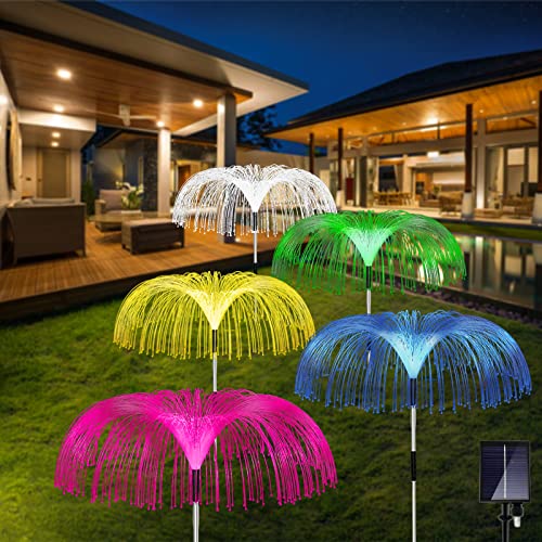 Lefutizn Solar Lights Outdoor Garden Waterproof 5 Pack, 7 Color Changing Solar Flowers Garden Lights, Outdoor Decorative Solar Powered Stake Jellyfish Light for Yard Patio Pathway Christmas Decor
