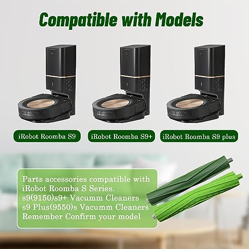 Zmerob S9 Replacement Brushes Parts for iRobot Roomba S9 (9150) S9+ S9 Plus (9550) S Series Wi-Fi Connected Robot Vacuum Cleaner, 3 Set Multi-Surface Rubber Roller Brushes