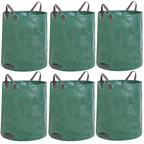 JERIA 6-Pack 72 Gallons Reusable Garden Waste Bags with 4 Handles ,Lawn Pool Garden Heavy Duty Waste Bag for Loading Leaf,Trash ,Yard Waste Bags (H30" X D26")