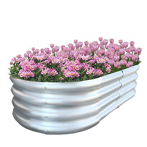 FYIN-HONG Galvanized Raised Garden Bed Metal Planter Raised Garden Boxes Outdoor, Oval Large Metal Raised Garden Beds for Vegetables, Flowers, Herbs 4x2x1ft