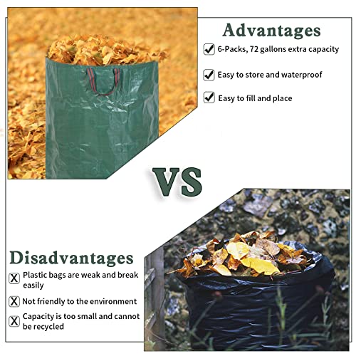 JERIA 6-Pack 72 Gallons Reusable Garden Waste Bags with 4 Handles ,Lawn Pool Garden Heavy Duty Waste Bag for Loading Leaf,Trash ,Yard Waste Bags (H30" X D26")