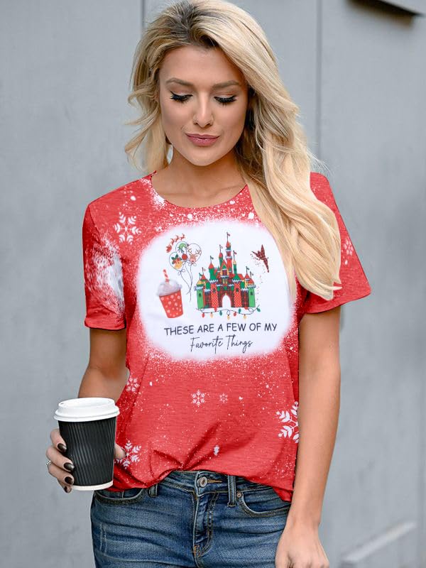 Women Magical Christmas T Shirt Merry Christmas Shirt Xmas Magic Kingdom Shirts Magic Castle Holiday Short Sleeve Top Tee Red