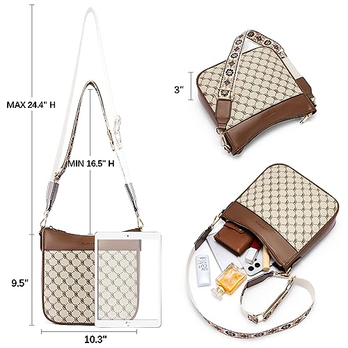 BOSTANTEN Crossbody Bags for Women Trendy Vegan Leather Hobo Purses Shoulder Handbags With Wide Shoulder Strap Coffee with Beige