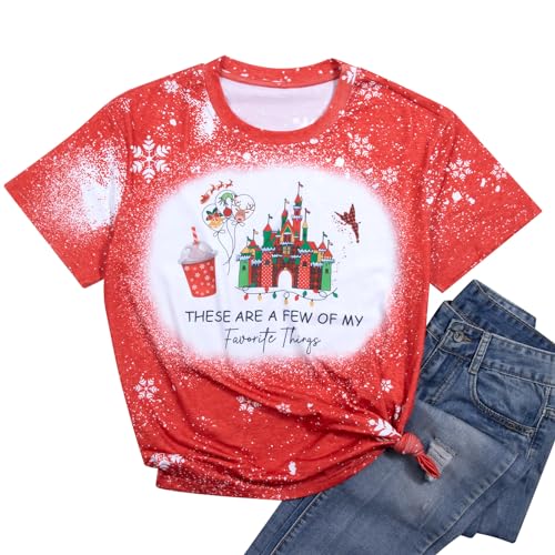 Women Magical Christmas T Shirt Merry Christmas Shirt Xmas Magic Kingdom Shirts Magic Castle Holiday Short Sleeve Top Tee Red