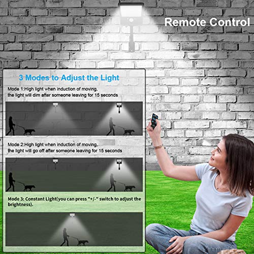 Aqonsie Solar Lights Outdoor with Remote, 180° Adjustable 56LED Solar Flood Light, Outside Security Motion Sensor Lights Outdoor with 3 Lighting Modes for Backyard,Gutter,Garden,Front Door 4 Pack