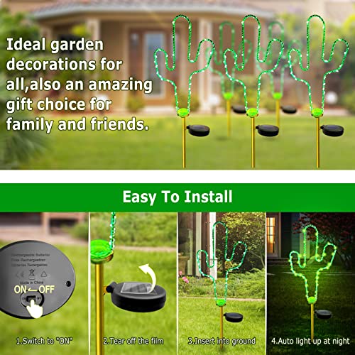Outdoor Solar Garden Lights, 2 Pack Solar Cactus Walkway Lamp Solar Pathway Light Waterproof Yard Lights Decorative Sparkles Stake Landscape Light for Garden Pathway Lawn Patio Decor