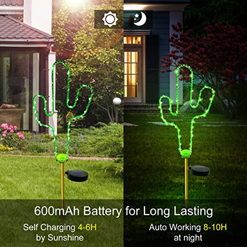 Outdoor Solar Garden Lights, 2 Pack Solar Cactus Walkway Lamp Solar Pathway Light Waterproof Yard Lights Decorative Sparkles Stake Landscape Light for Garden Pathway Lawn Patio Decor